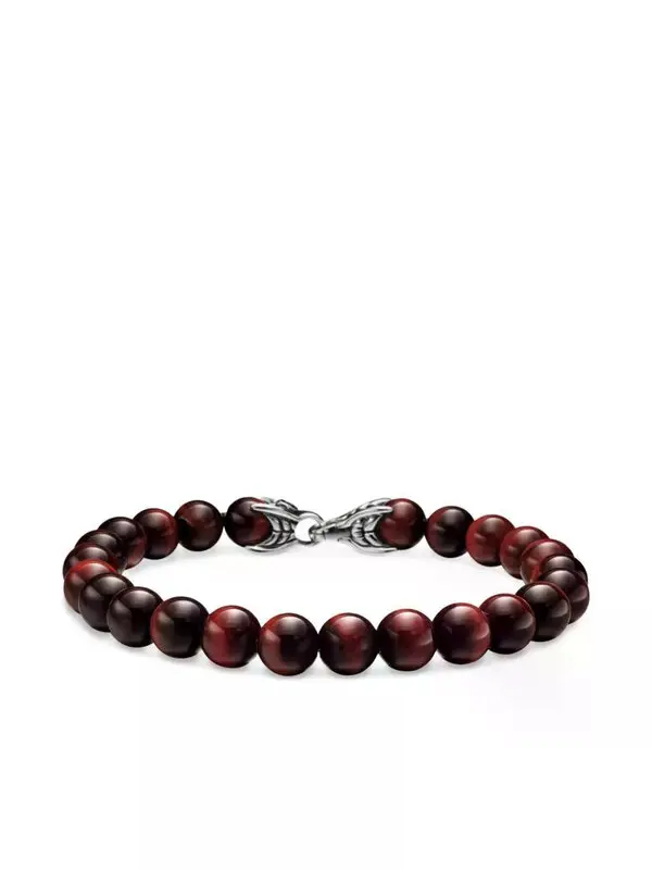 David Yurman Sterling Silver Tiger Eye Bead Bracelet - Brown