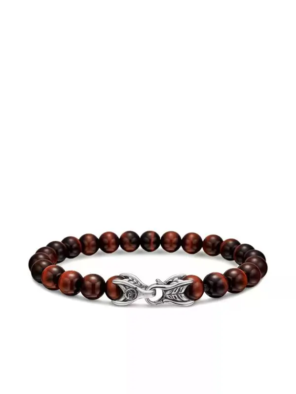 David Yurman Sterling Silver Tiger Eye Bead Bracelet - Brown