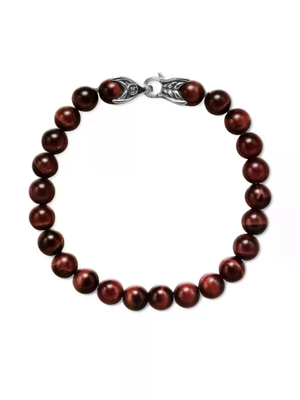 David Yurman Sterling Silver Tiger Eye Bead Bracelet - Brown