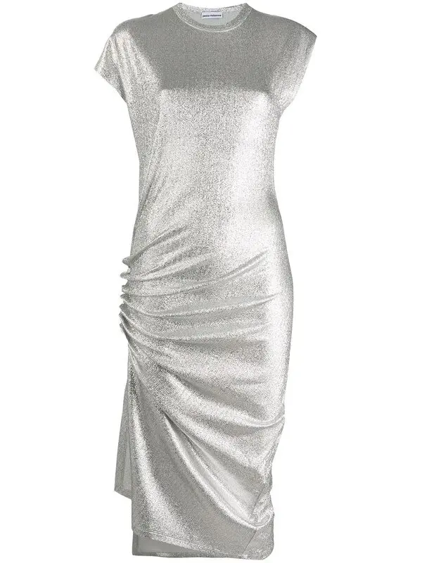 Rabanne Metallic Ruched Side Dress - Silver