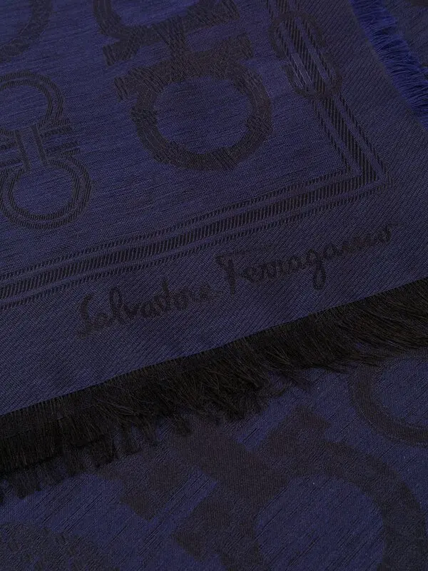 FERRAGAMO Jacquard Gancini Pattern Scarf - Blue
