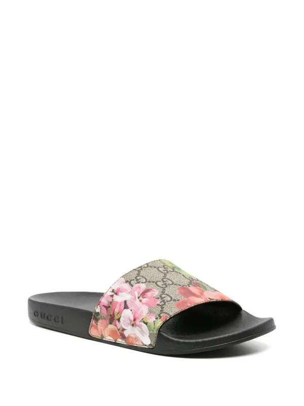 Gucci Gg Blooms Supreme Canvas Slides - Brown