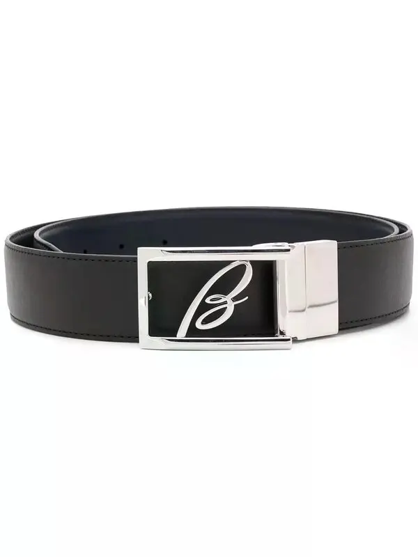 Brioni Leather Logo Plaque Belt - Black