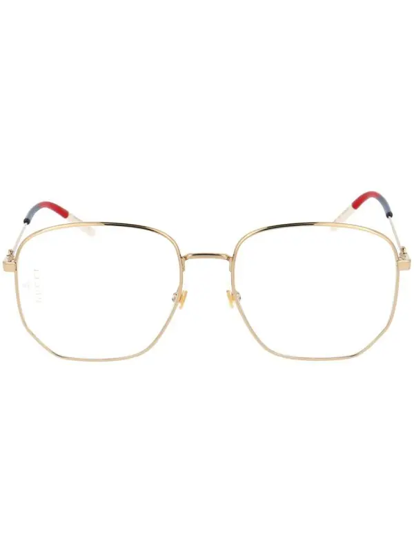 Gucci Web-detail Hexagonal-frame Glasses - Gold