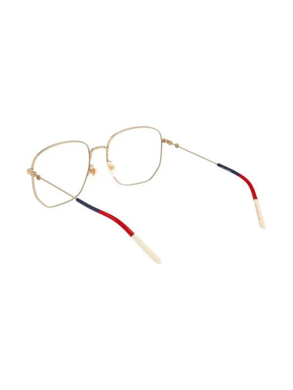 Gucci Web-detail Hexagonal-frame Glasses - Gold
