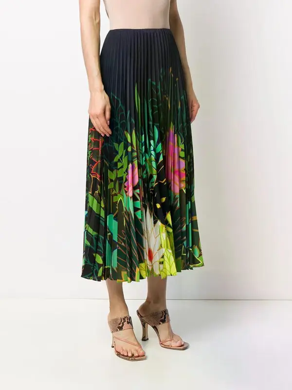 Valentino Garavani Pleated Floral-print Skirt - Blue