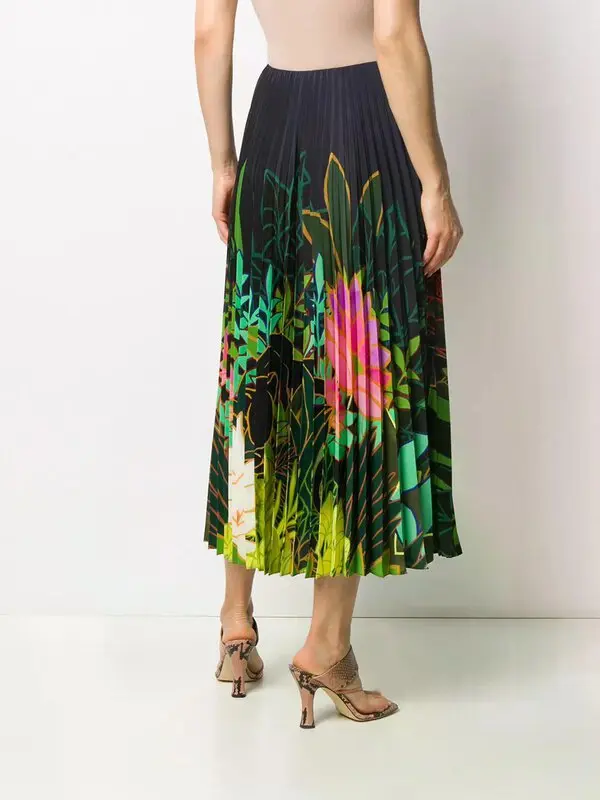 Valentino Garavani Pleated Floral-print Skirt - Blue
