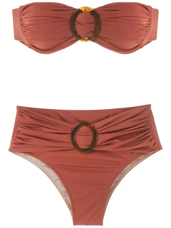 BRIGITTE Bikini Set With Buckle Detail - Brown