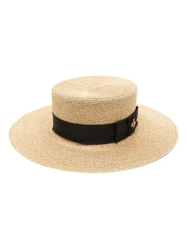 Gucci Bee-detail Lamé Boater Hat - Gold