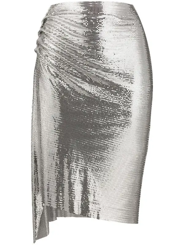 Rabanne Chainmail Ruched Skirt - Silver