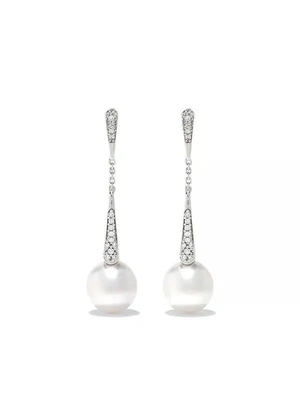 Yoko London 18kt White Gold Diamond And Pearl Drop Earrings - Silver