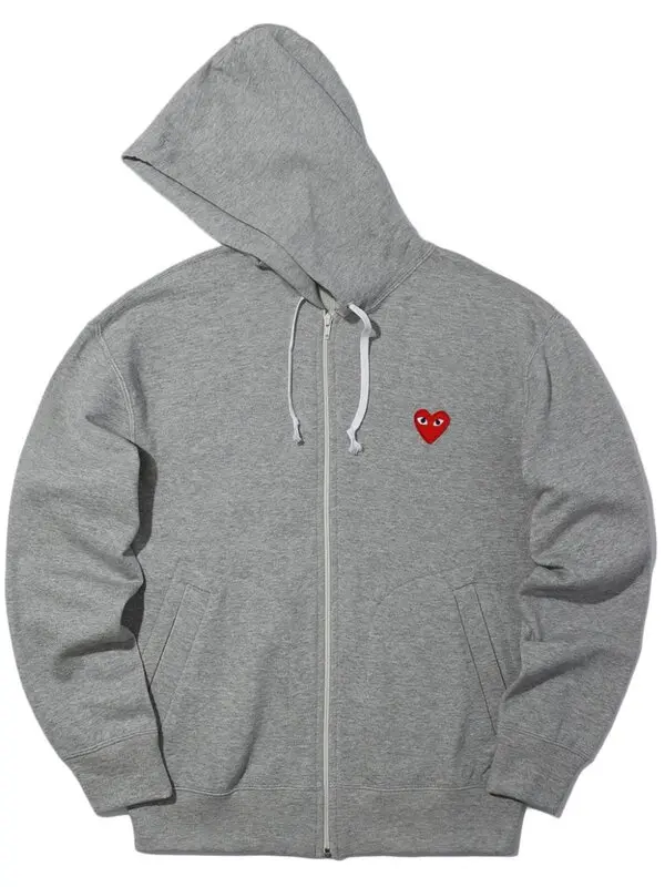 Play Comme Des Garcon 5 Heart-print Cotton Hoodie - Grey