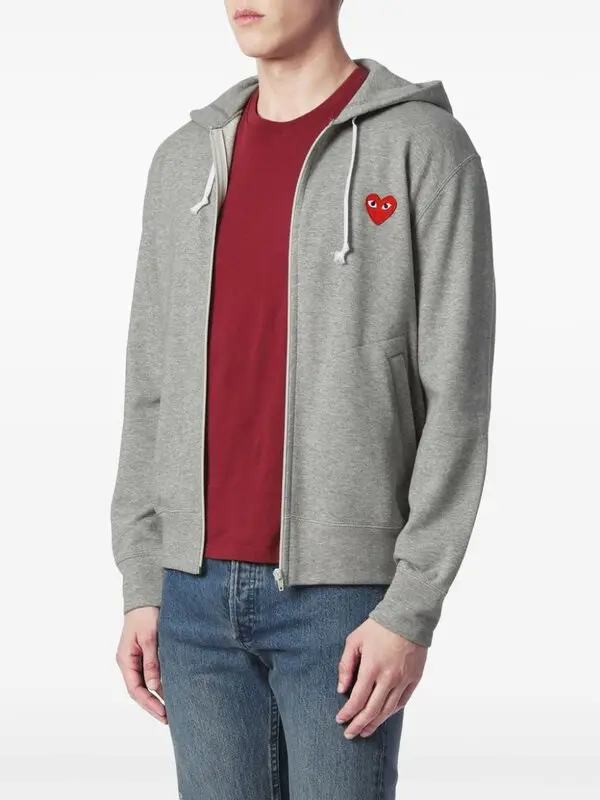 Play Comme Des Garcon 5 Heart-print Cotton Hoodie - Grey