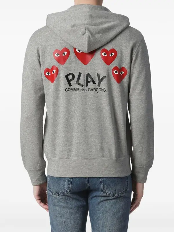 Play Comme Des Garcon 5 Heart-print Cotton Hoodie - Grey