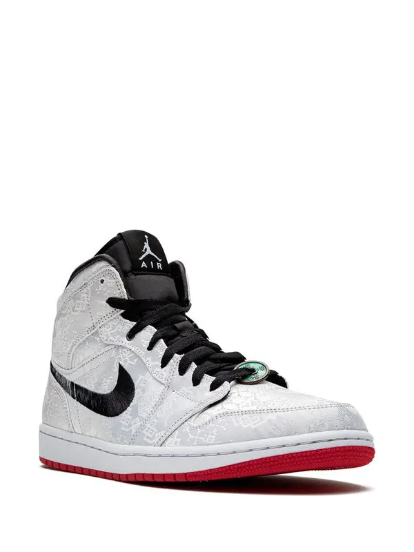 JORDAN X Edison Chen Air 1 Mid Fearless Clot Silk Sneakers - White