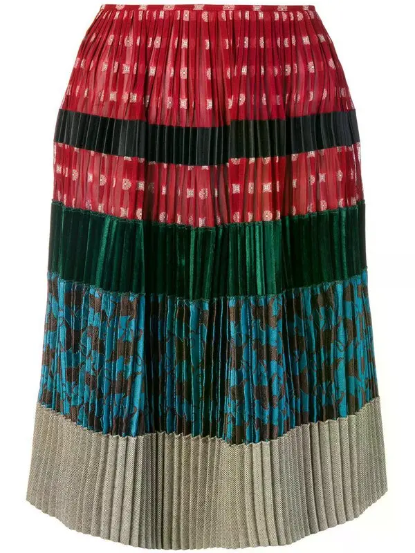 Jean Paul Gaultier Pleated Patchwork Knee Length Skirt
