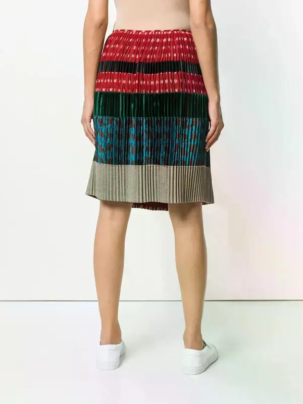 Jean Paul Gaultier Pleated Patchwork Knee Length Skirt