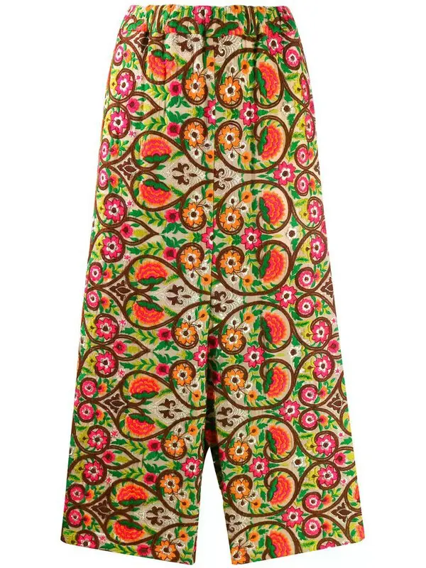 Comme Des Garçons Floral Embroidered Wide Leg Trousers