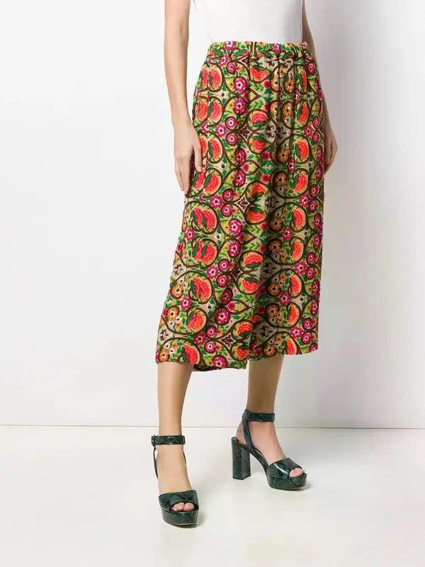 Comme Des Garçons Floral Embroidered Wide Leg Trousers