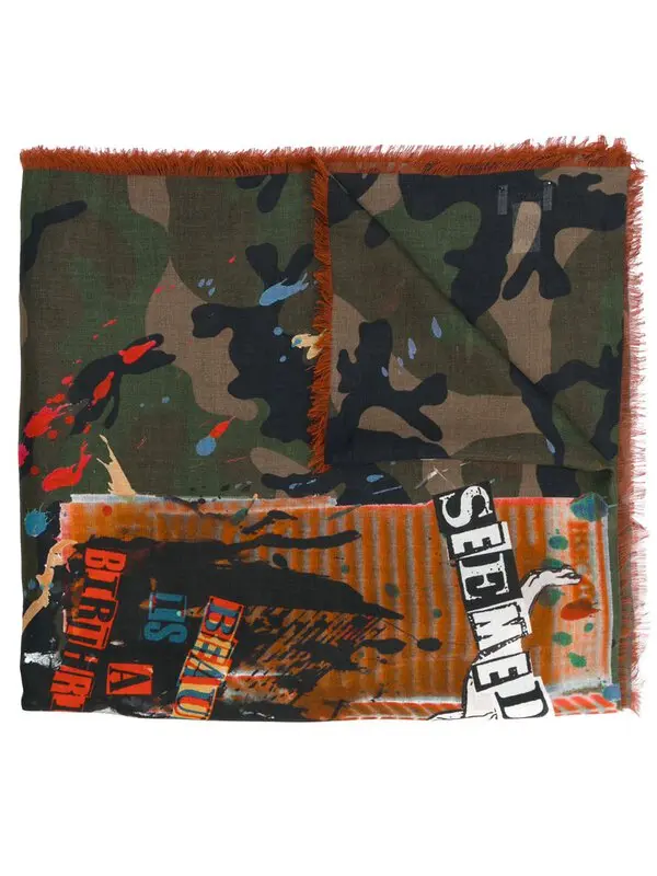 Valentino Garavani Thin Camouflage Print Scarf - Green