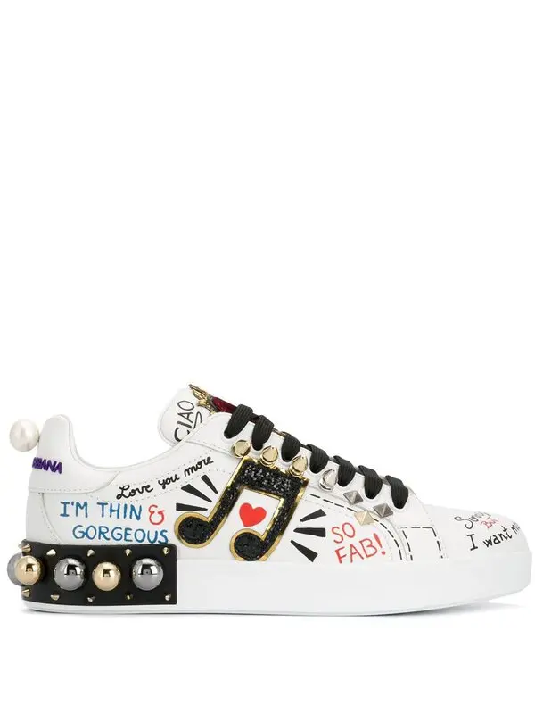 Dolce & Gabbana Portofino Appliqué Sneakers - White