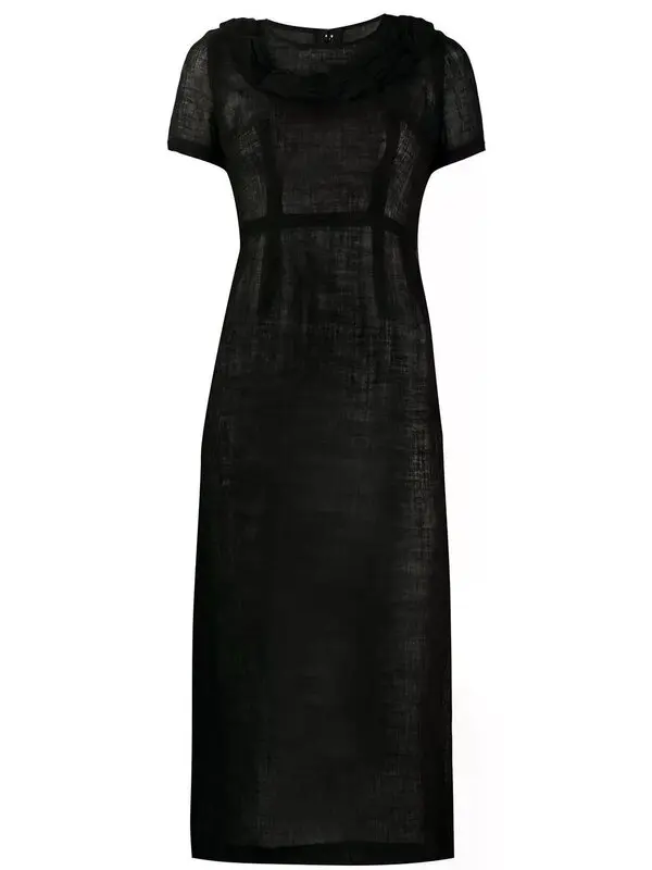 Comme Des Garçons Sheer Ruffled Neck Midi Dress - Black