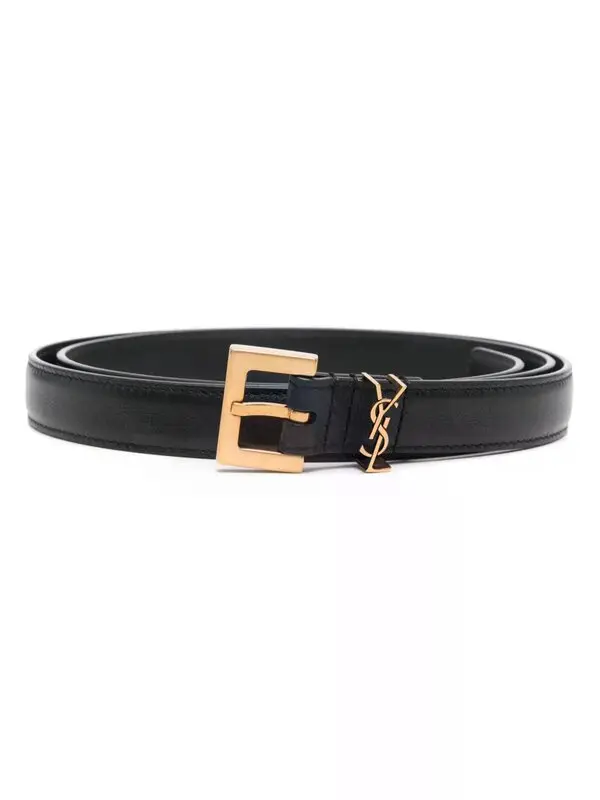Saint Laurent Cassandre Leather Belt - Black