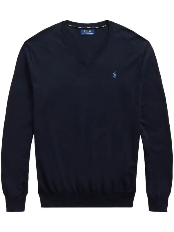 Polo Ralph Lauren Logo V-neck Jumper - Blue