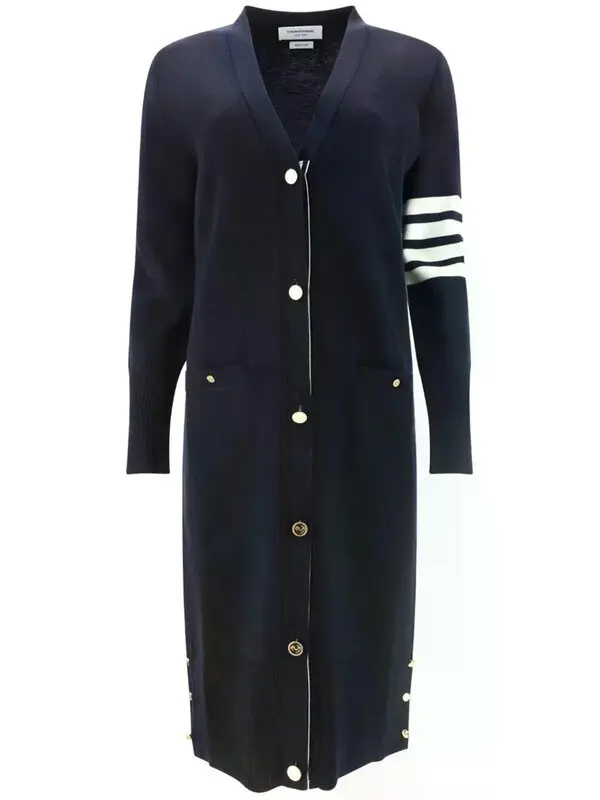 Thom Browne Merino Wool Milano V-neck Long Cardigan - Blue