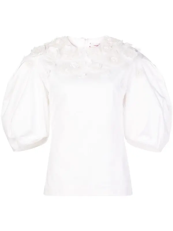 Carolina Herrera Floral Appliqués Puff Sleeve Blouse