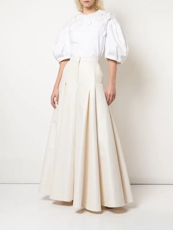 Carolina Herrera Floral Appliqués Puff Sleeve Blouse