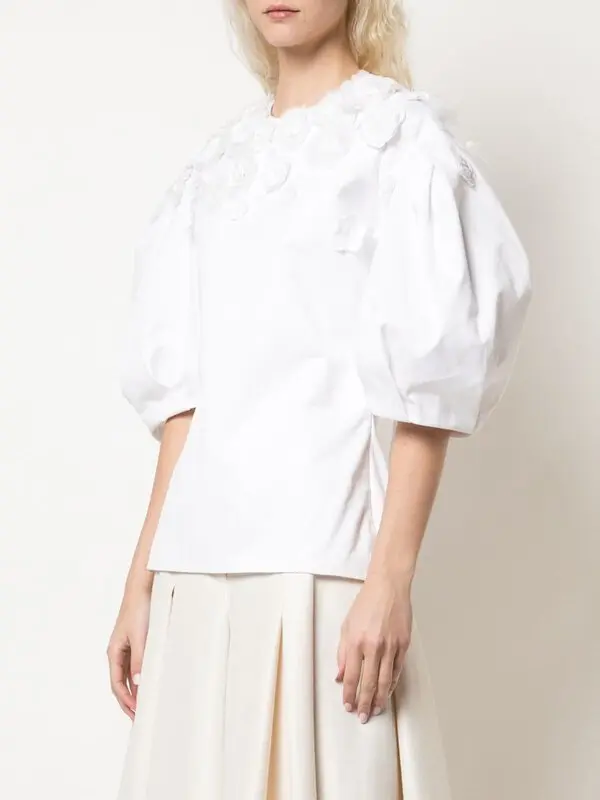 Carolina Herrera Floral Appliqués Puff Sleeve Blouse