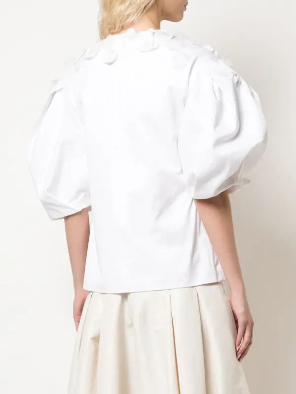 Carolina Herrera Floral Appliqués Puff Sleeve Blouse