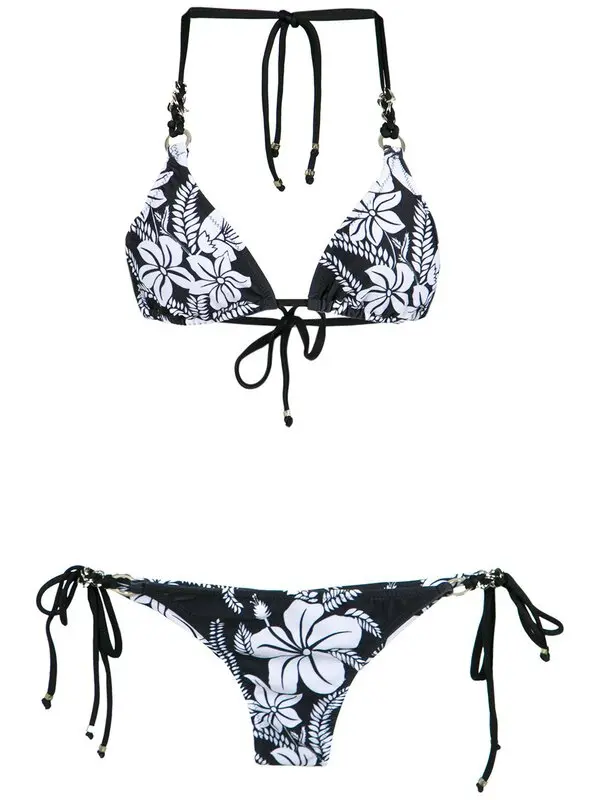 AMIR SLAMA Floral Print Bikini Set - Black
