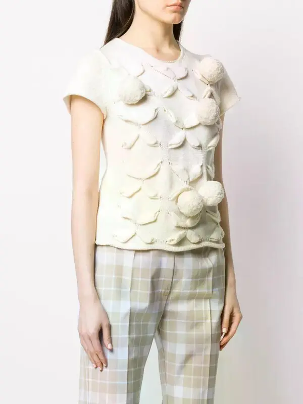 Comme Des Garçons Pompom Embellished Knitted T-shirt - Neutrals