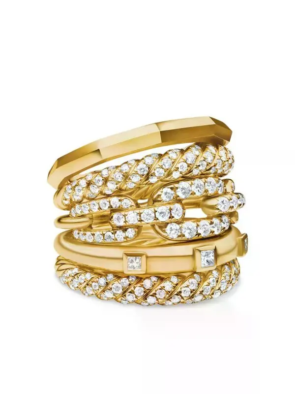 David Yurman 18kt Yellow Stax Five-row Diamond Ring - Gold