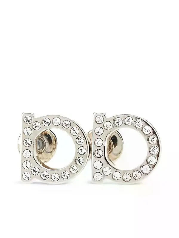FERRAGAMO Gancini Crystal Embellished Stud Earrings - Metallic