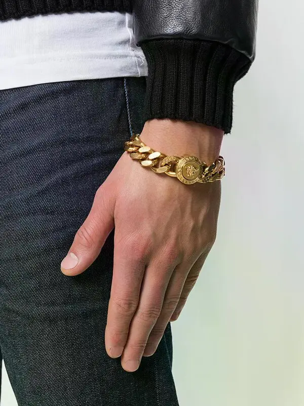 Versace Medusa Engraved Chain Bracelet In Tone Metal
