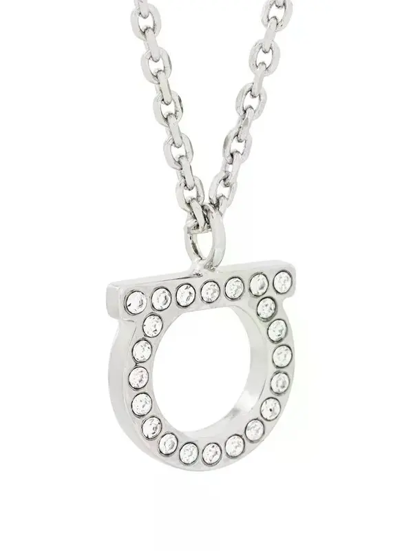 FERRAGAMO Gancio Crystal-embellished Necklace - Metallic