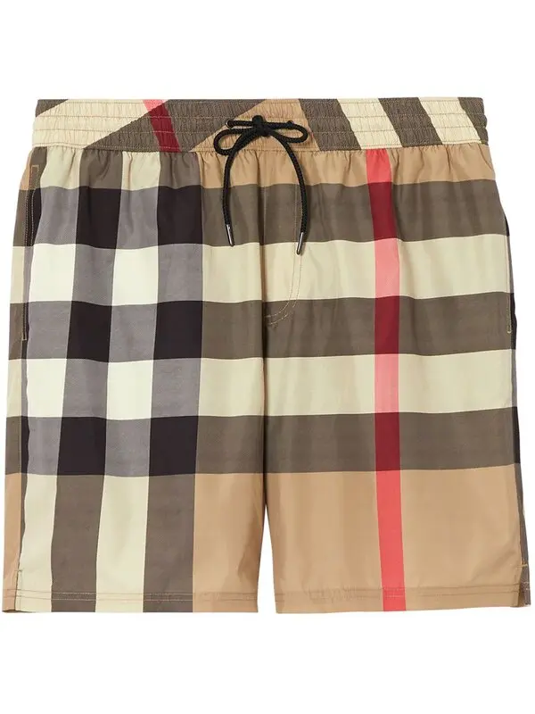 Burberry Checked Drawstring Swim Shorts - Neutrals