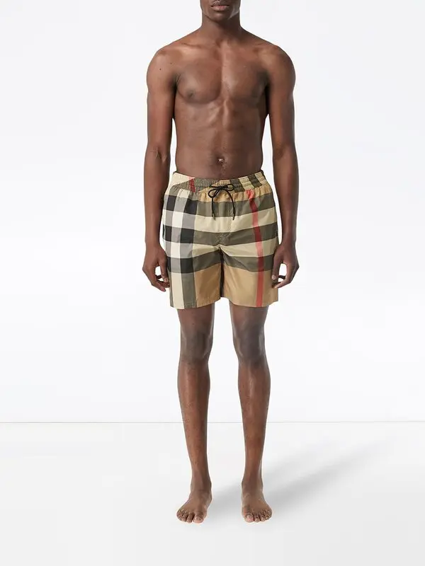 Burberry Check Drawstring Swim Shorts - Neutrals
