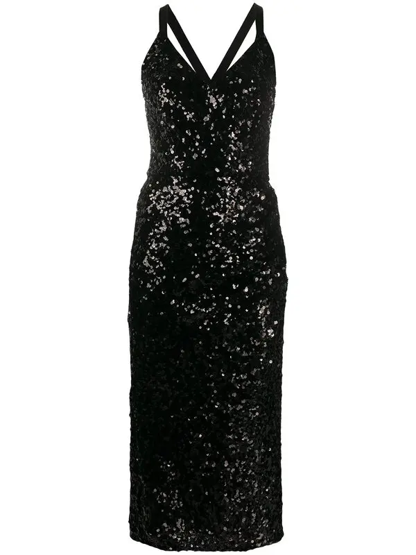 Dolce & Gabbana Sequinned V-neck Midi Dress - Black