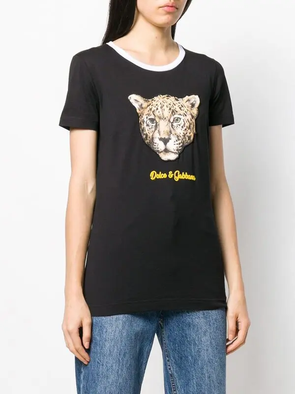 Dolce Gabbana Leopard Print T-Shirt In Black 40% Off