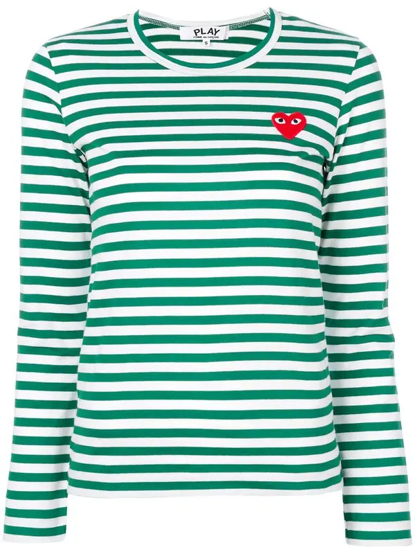 Play Comme Des Garcon Striped Logo-patch T-shirt - Green