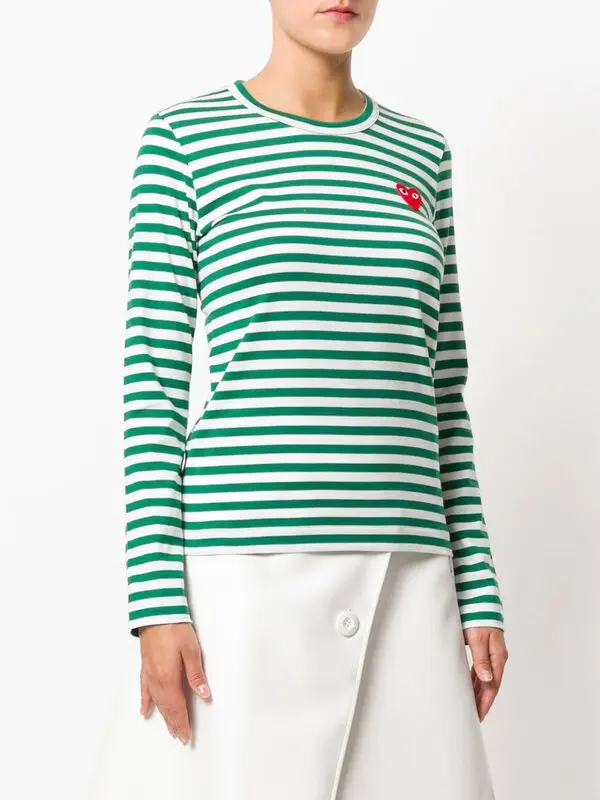 Play Comme Des Garcon Striped Logo-patch T-shirt - Green