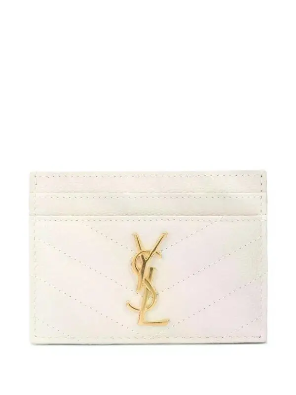 Saint Laurent Monogram Quilted Card Holder - White
