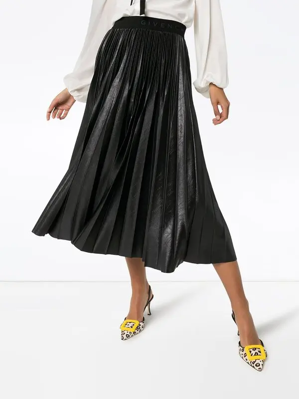 Givenchy Logo Waistband Pleated Midi Skirt