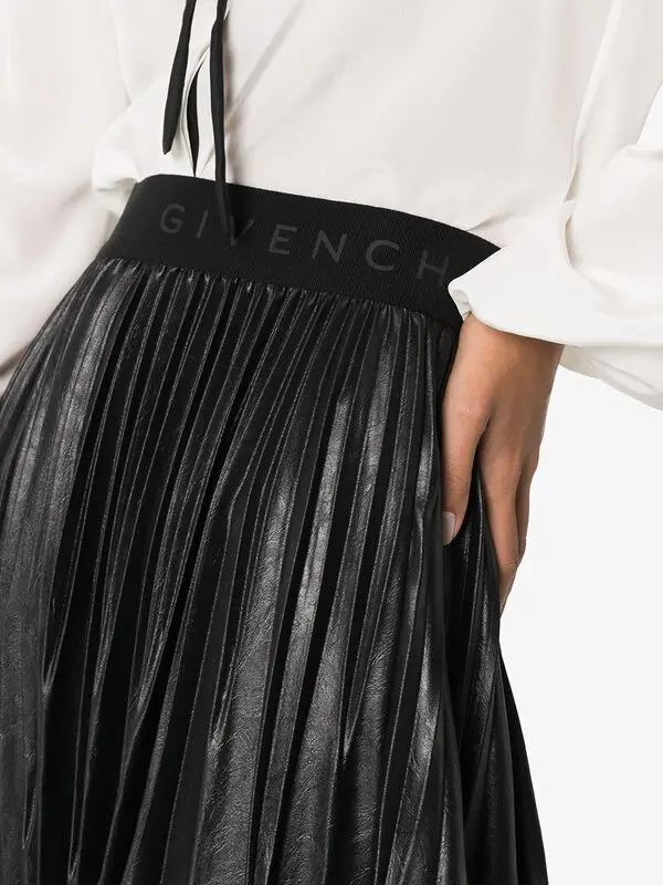 Givenchy Logo Waistband Pleated Midi Skirt