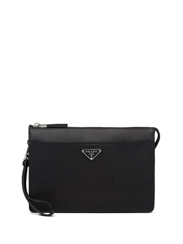 Prada Logo Saffiano Leather Clutch - Black