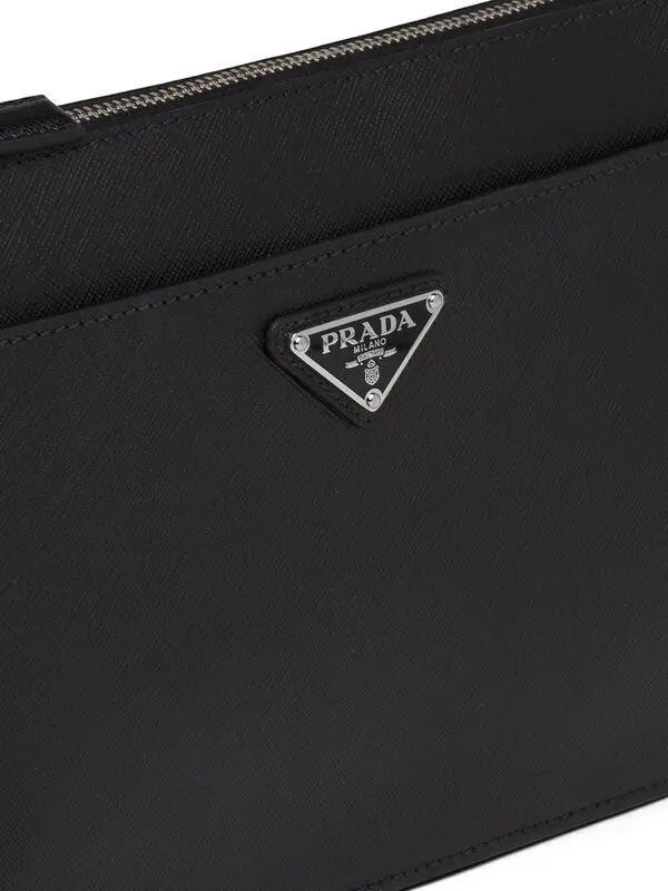 Prada Saffiano Leather Logo Clutch - Black | Editorialist